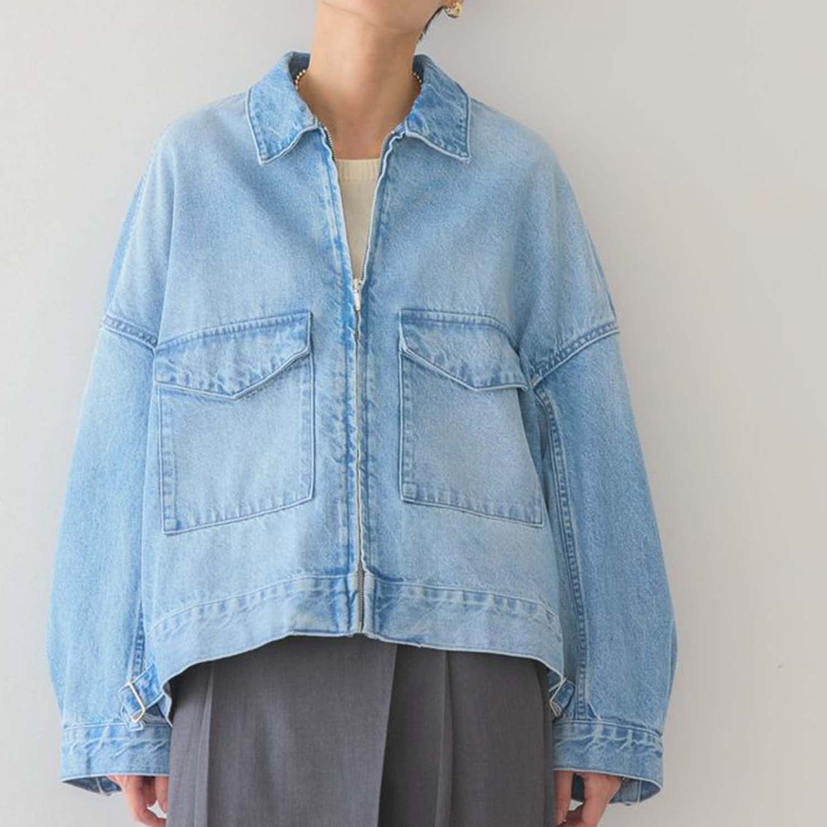 Kemeja Casual Wanita Modis - Nishiwaki Denim Short Blouson - Light Indigo - American Holic ...