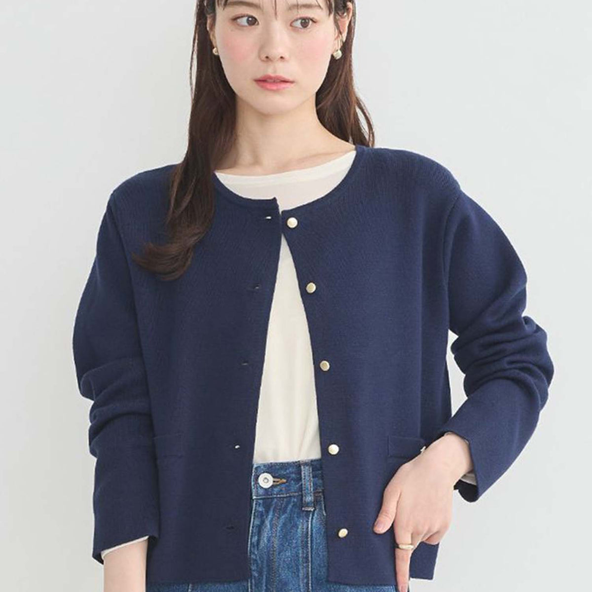 Jual Cardigan Wanita Casual - Chihiro Round Neck Cardigan - Border ...